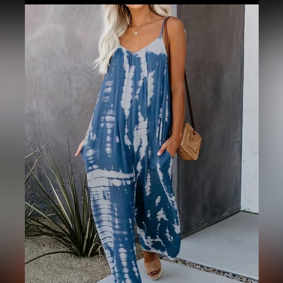 Pants & Jumpsuits | Copy Tie Dye Wide Leg Cami Jumpsuit New | Poshmark